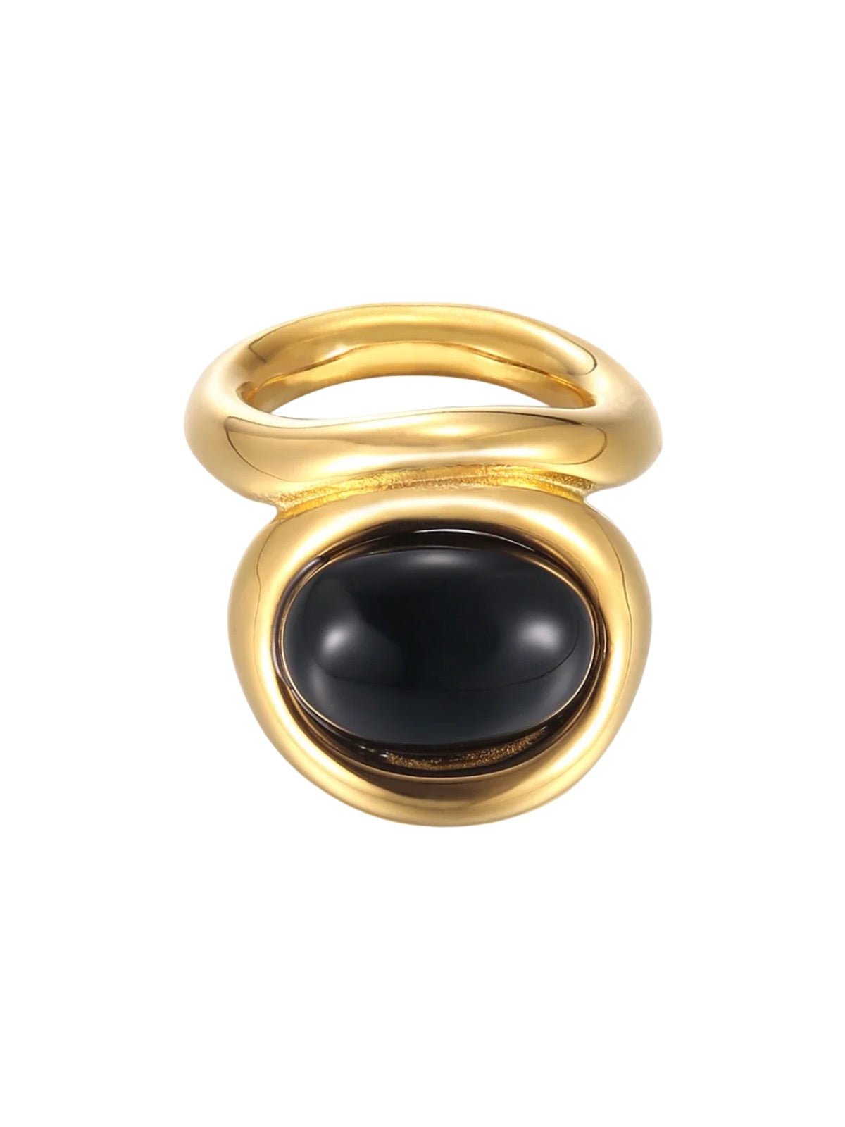 Black oval stainless steel ring, geometric steel ring, black stone, bl
