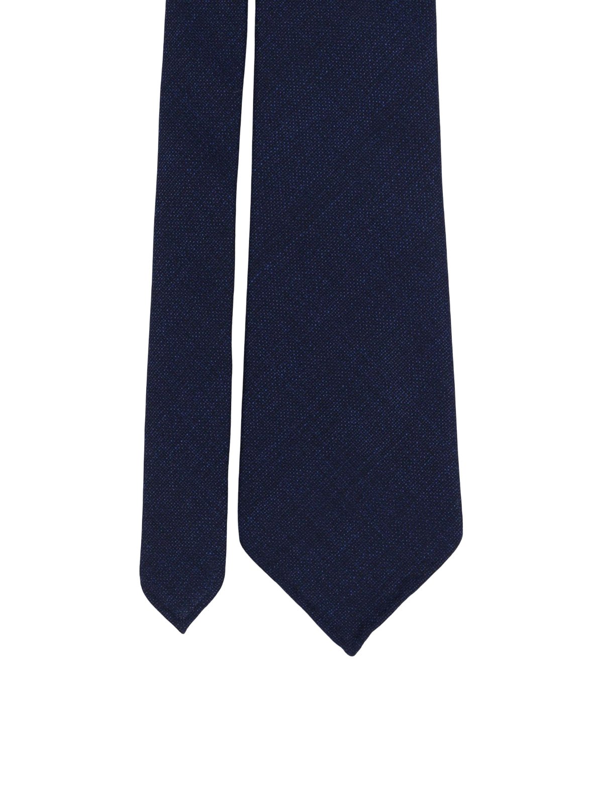 Navy blue wool tie, subtle texture, three-fold cut, unlined, hand-stit