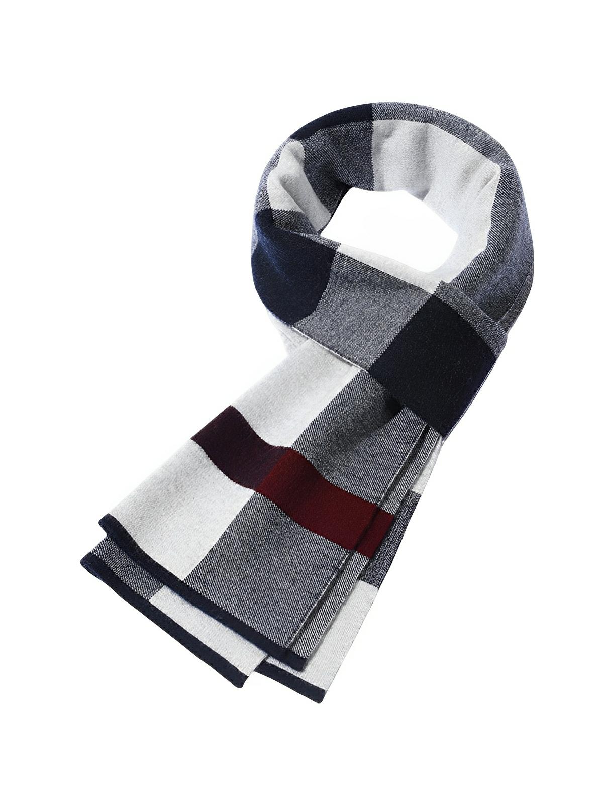 Men's pure wool scarf, chic checkered winter, warm long scarf, modern